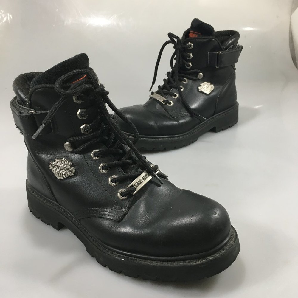 Harley Davidson 8 Black Leather Motorcycle Ankle Boot… - Gem